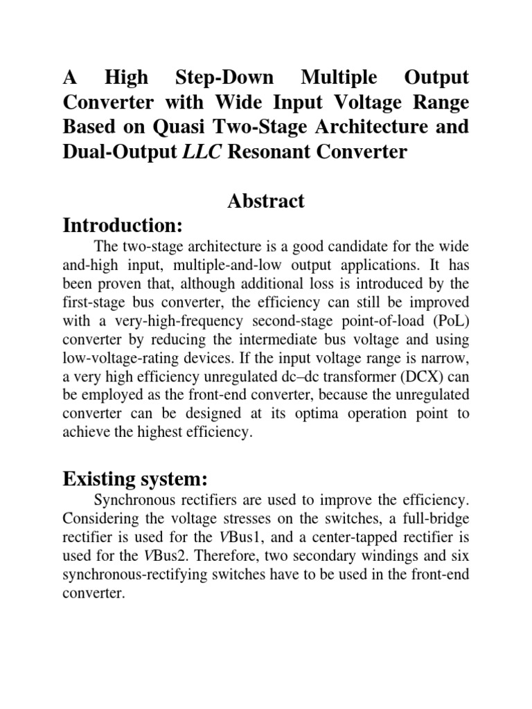 A High Step-Down Multiple Output Converter With Wide Input Voltage Range Based On Quasi Two ...