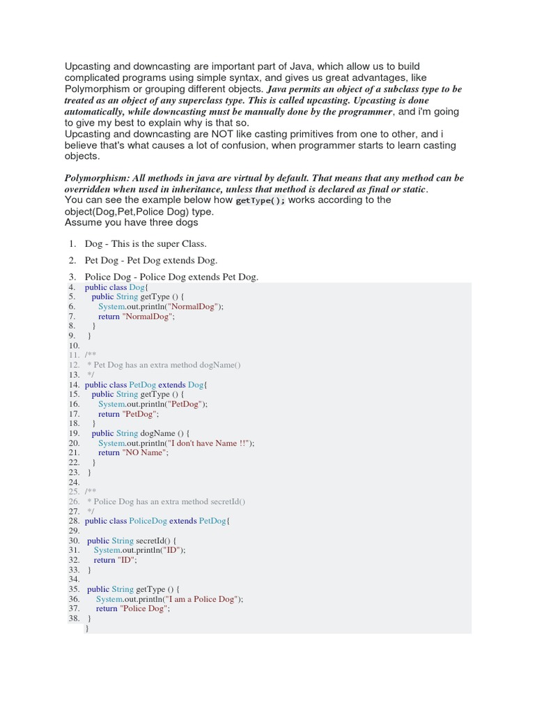Upcasting And Downcasting In Java Pdf Inheritance Object Oriented Programming Method