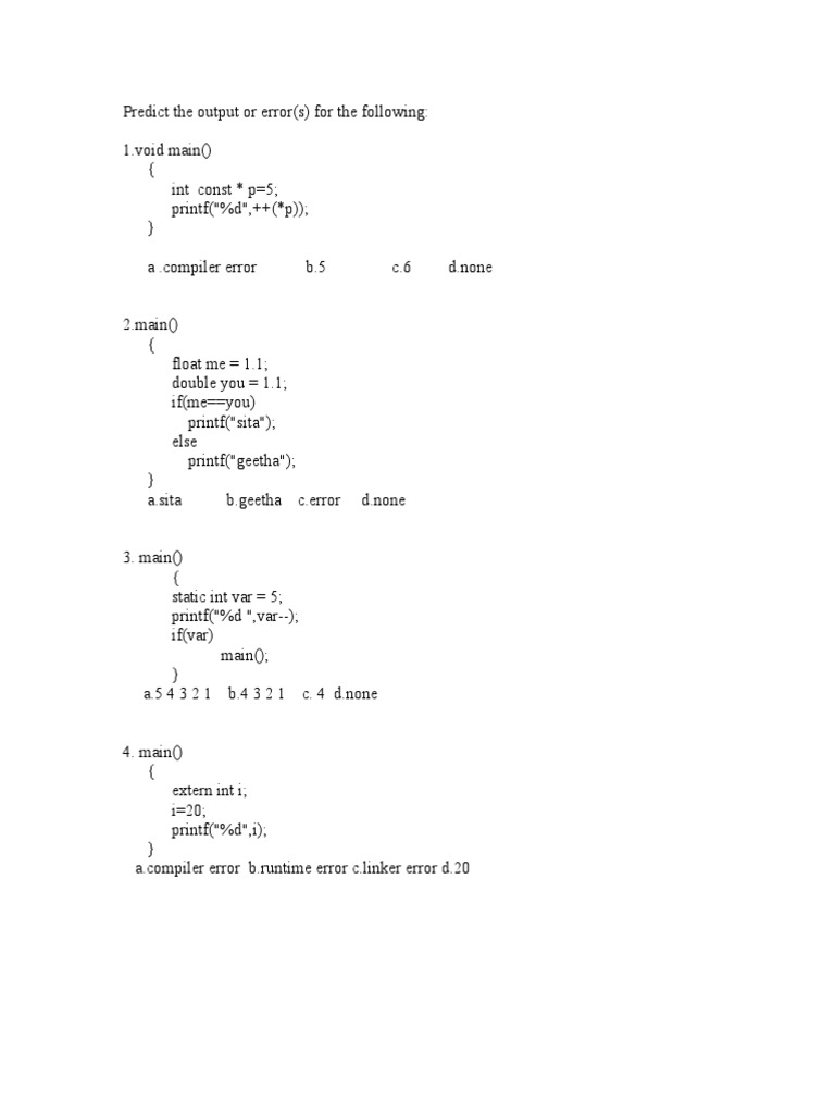 C Questions | PDF | Integer (Computer Science) | C (Programming Language)