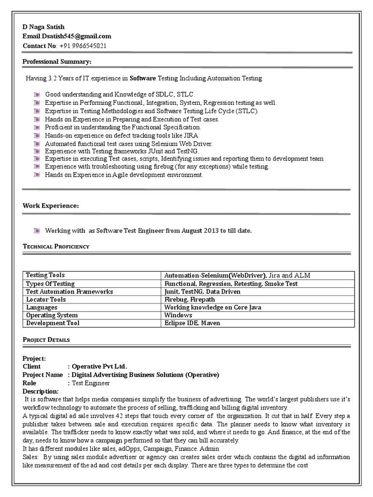 Selenium Webdriver Resume | PDF | Selenium (Software) | Advertising