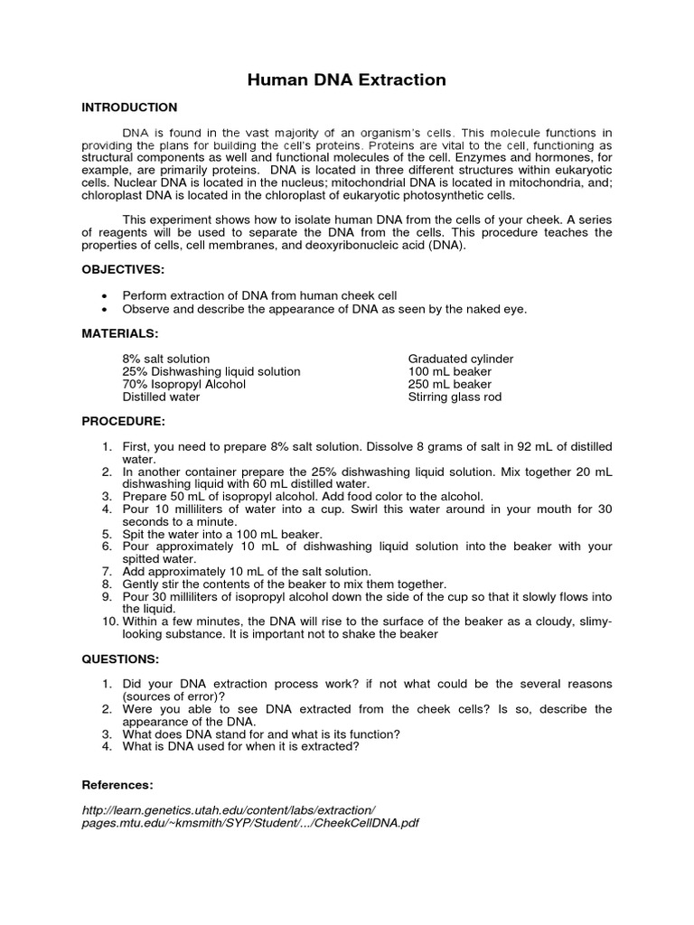 A Step-by-Step Guide to Extracting Human DNA from Cheek Cells | PDF ...