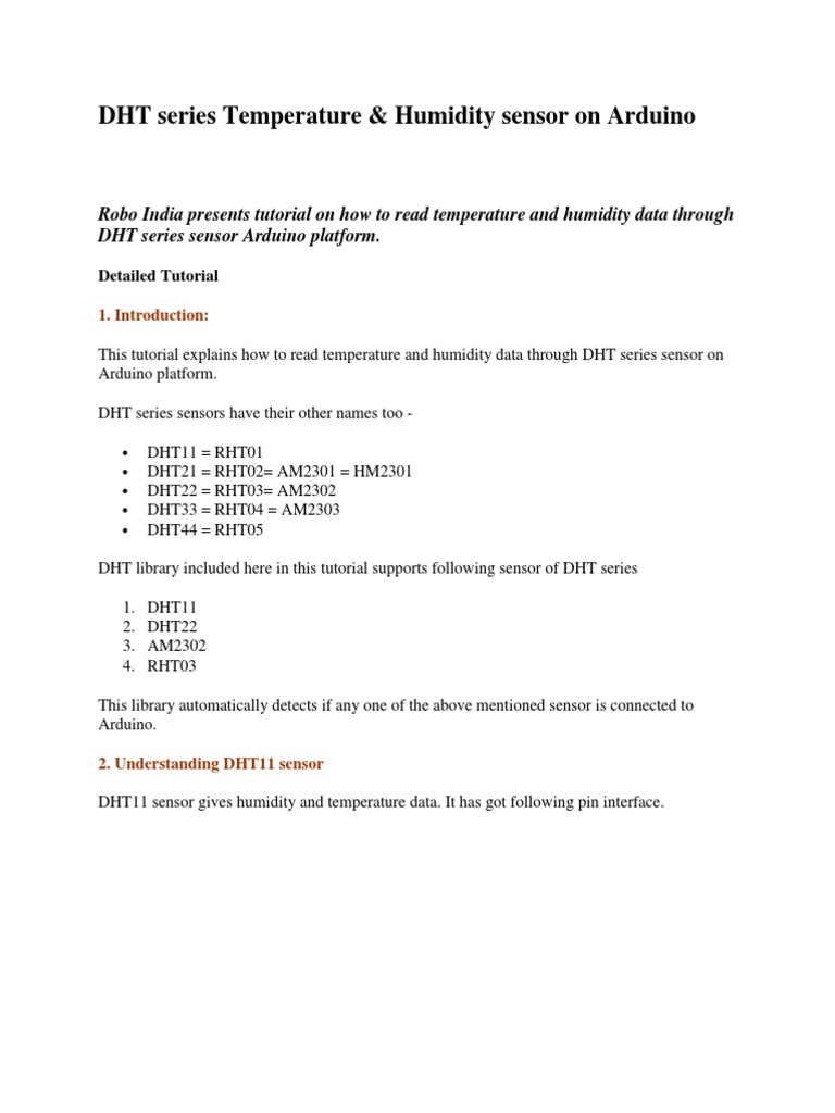 DHT Series Temperature & Humidity Sensor On Arduino | PDF