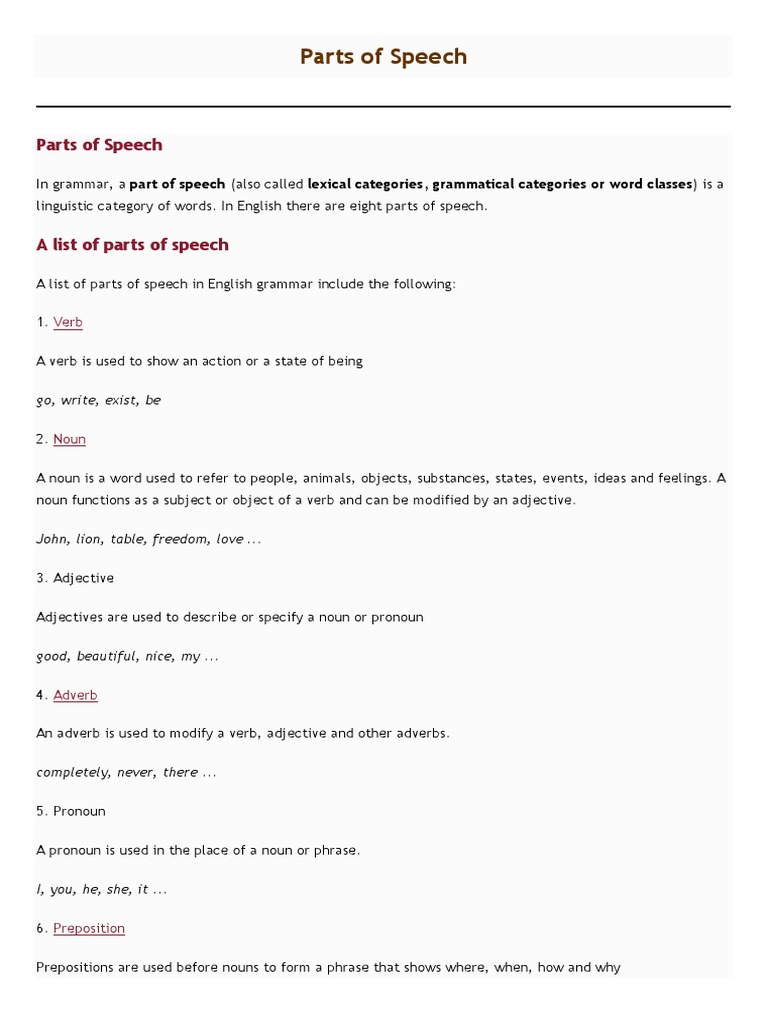 Parts of Speech | PDF | Part Of Speech | Verb