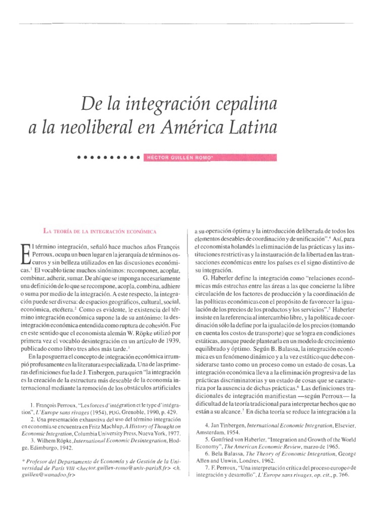 De la integración cepalina a la neoliberal | PDF | America latina ...