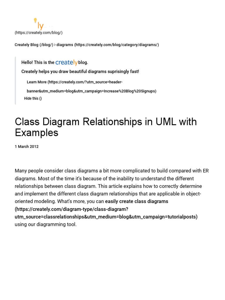 Class Diagram Relationships in UML With Examples | PDF | Class ...