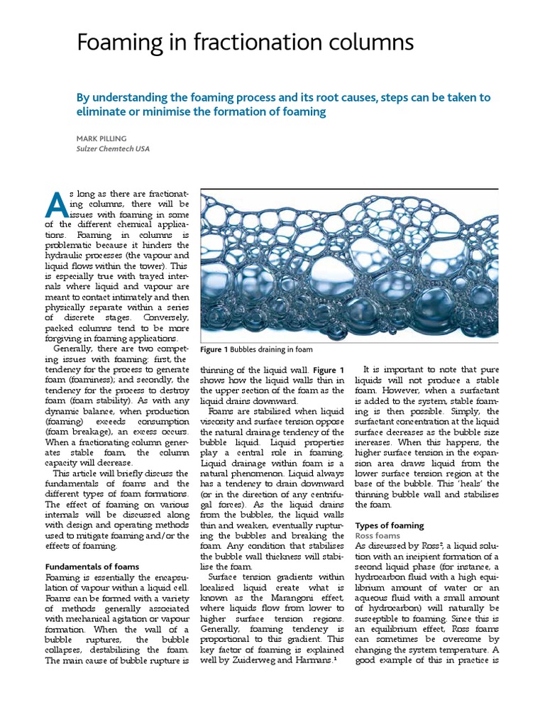 Sulzer Foaming in Fractionation Columns White Paper | PDF | Foam ...