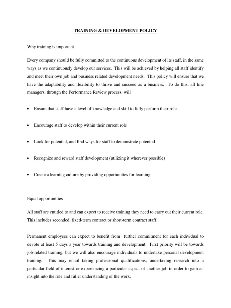 Training & Development Policy | PDF | Apprenticeship | Employment