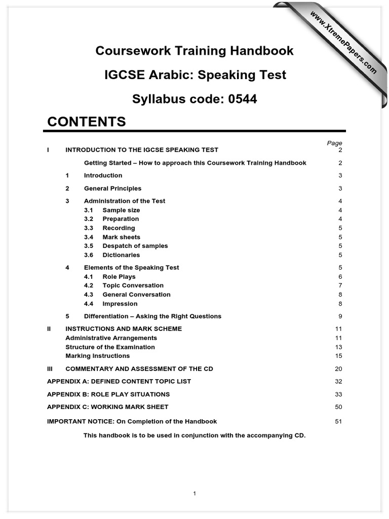 IGCSE Arabic Speaking Test Handbook | PDF | Question | Test (Assessment)