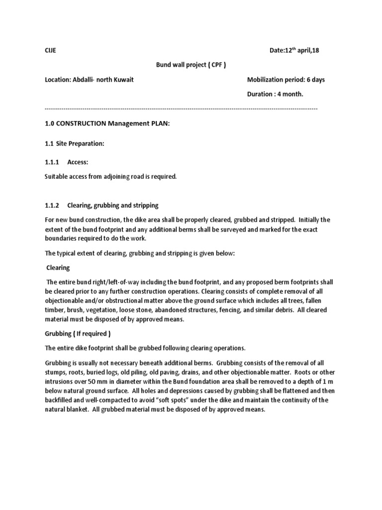 Construction Management Plan For Bund Wall | PDF | Soil Mechanics ...