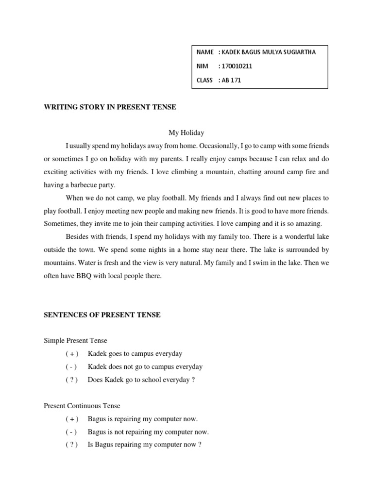 Writing Paragraph in Present Tense