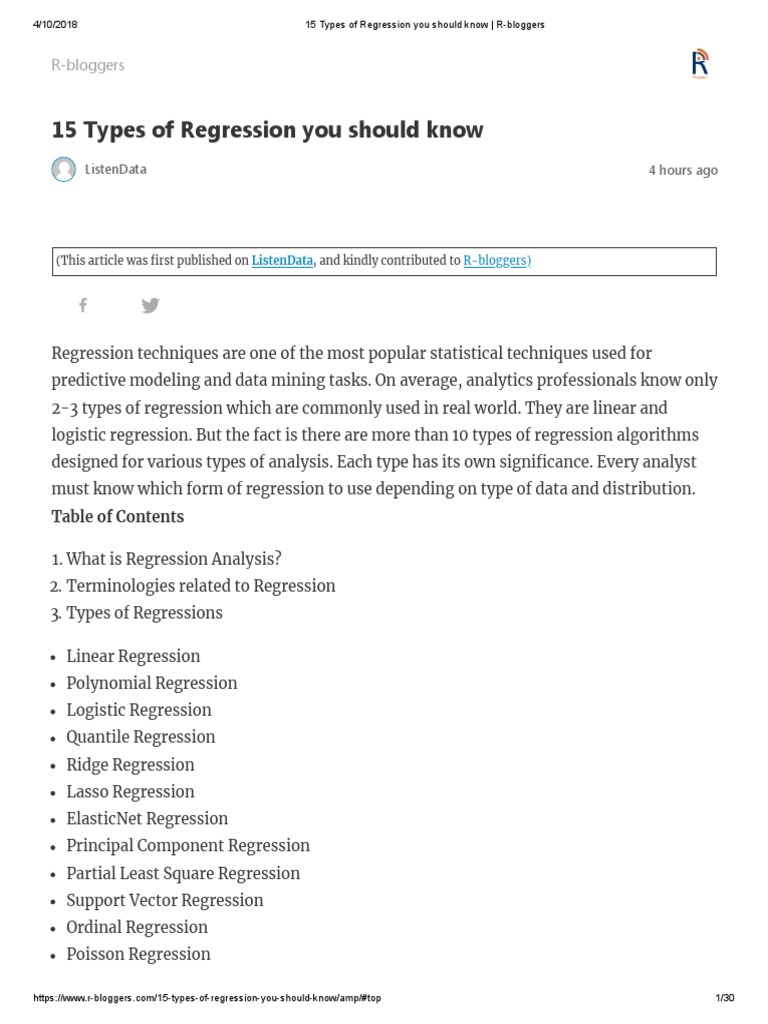 15 Types of regression models for predictive analytics | PDF ...