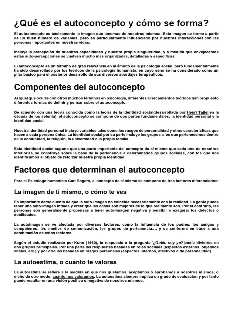 Qué Es El Autoconcepto y Cómo Se Forma | PDF | Sicología | Psicología ...