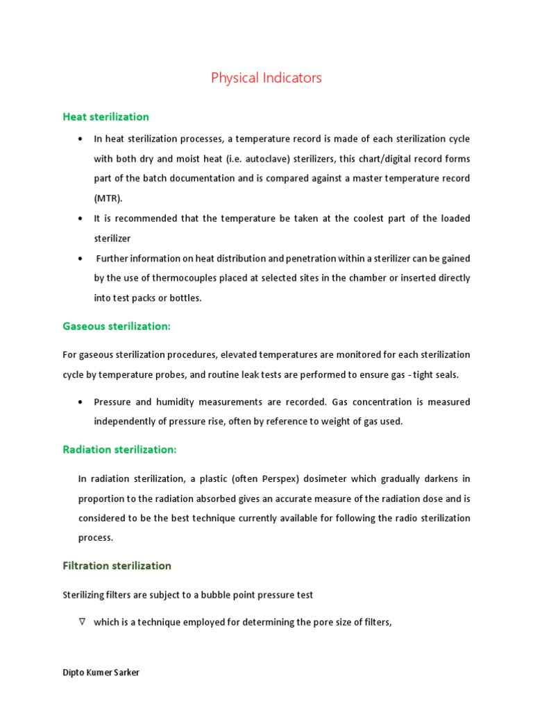 Physical Indicators | PDF | Sterilization (Microbiology) | Filtration