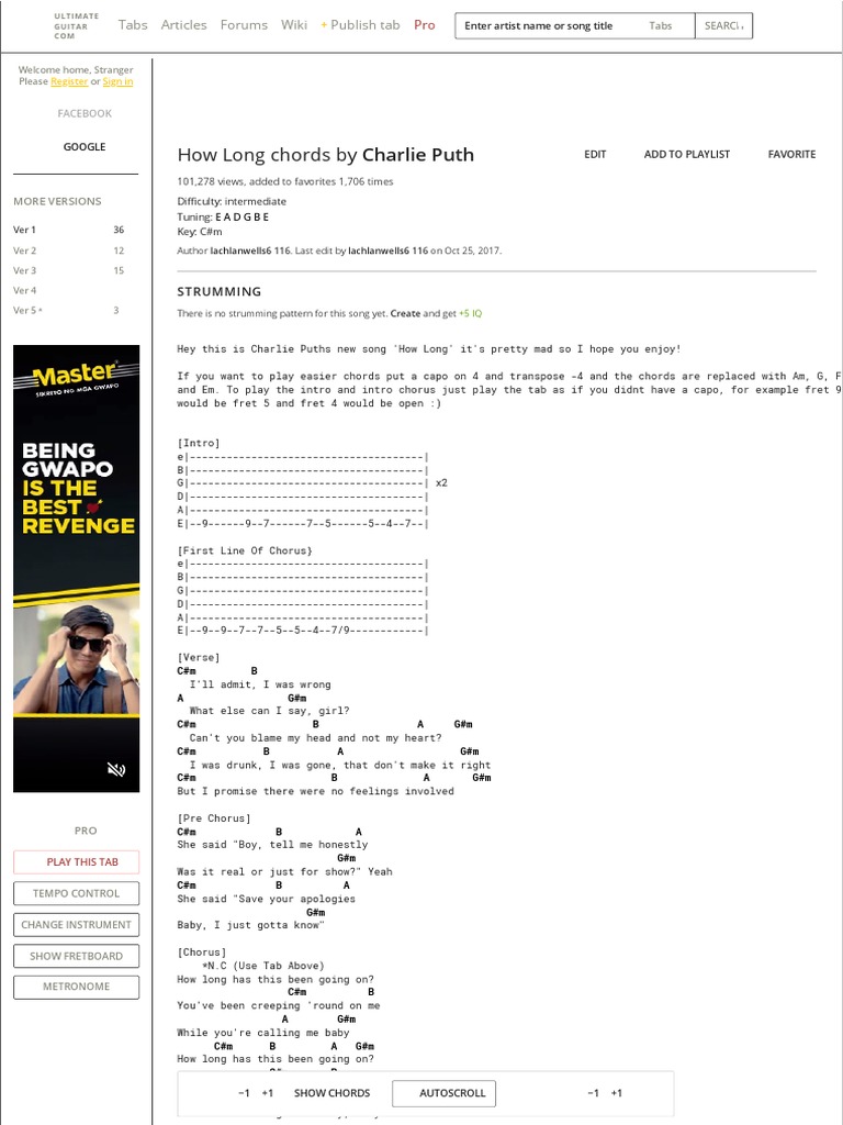 HOW LONG CHORDS by Charlie Puth @ | PDF | Entertainment (General) | Leisure