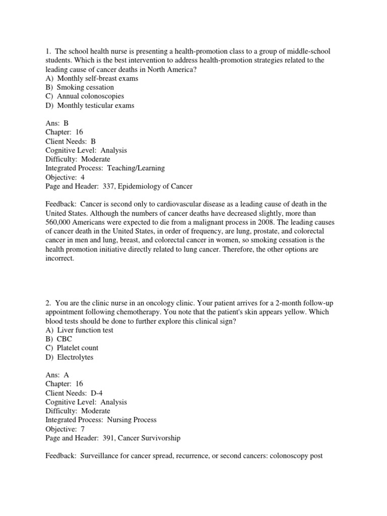 Nursing Test Bank Question | PDF | Benign Tumor | Cancer