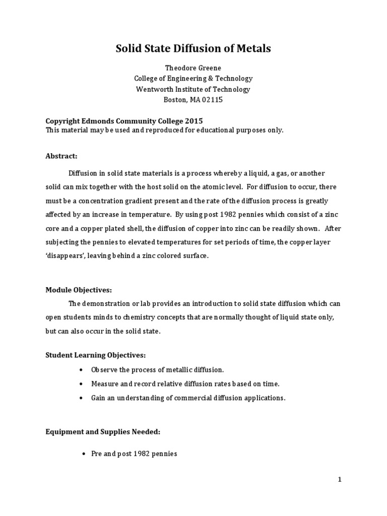 Solid State Diffusion of Metals | PDF | Diffusion | Solid