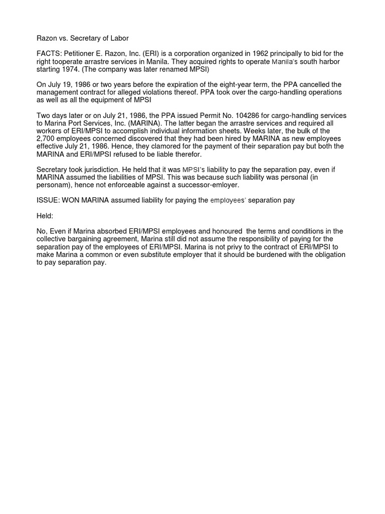 Razon Vs Secretary of Labor | PDF | Law