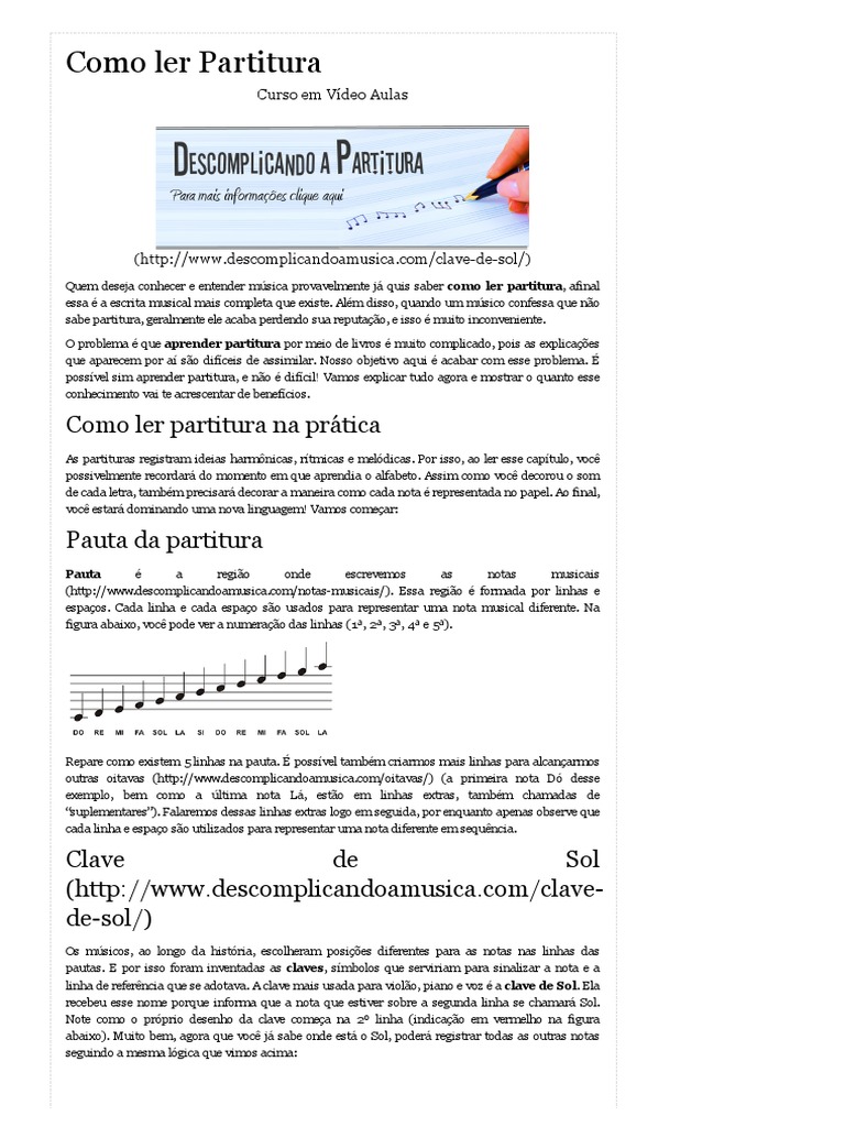 Como Ler Partitura - Teoria Musical | PDF | Clave | Lazer