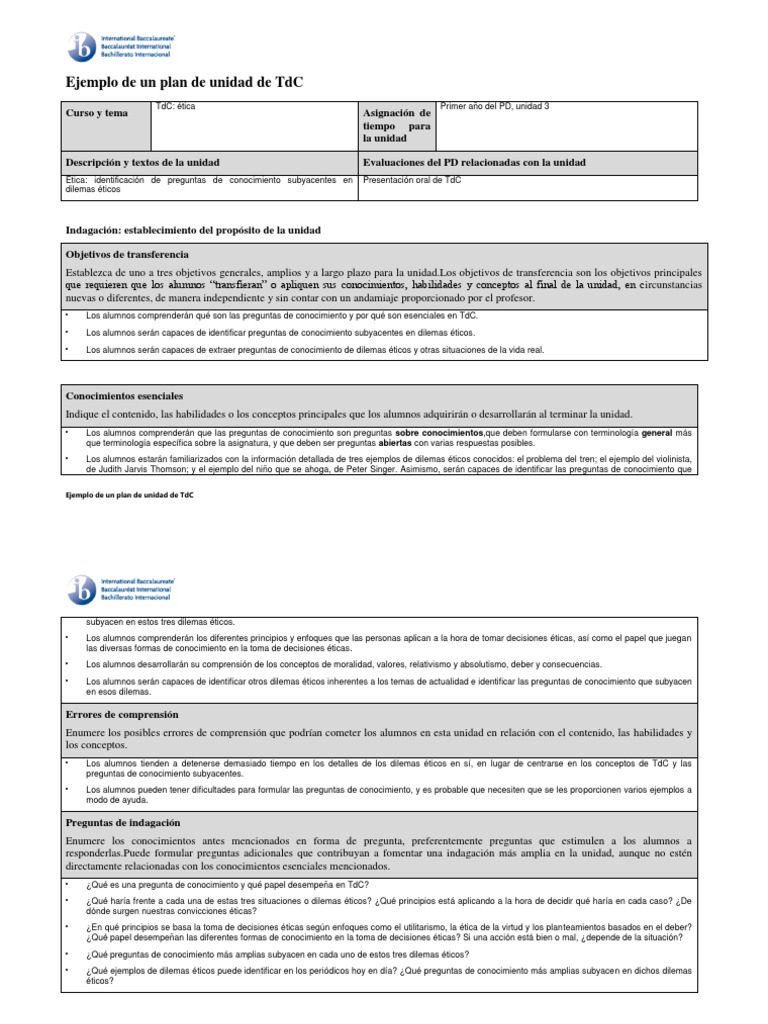 Example of A TOK Unit Plan | PDF | Conocimiento | Toma de decisiones