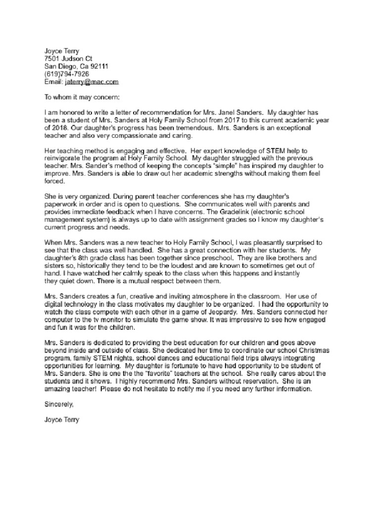 Letter of Recommendation For Mrs | PDF