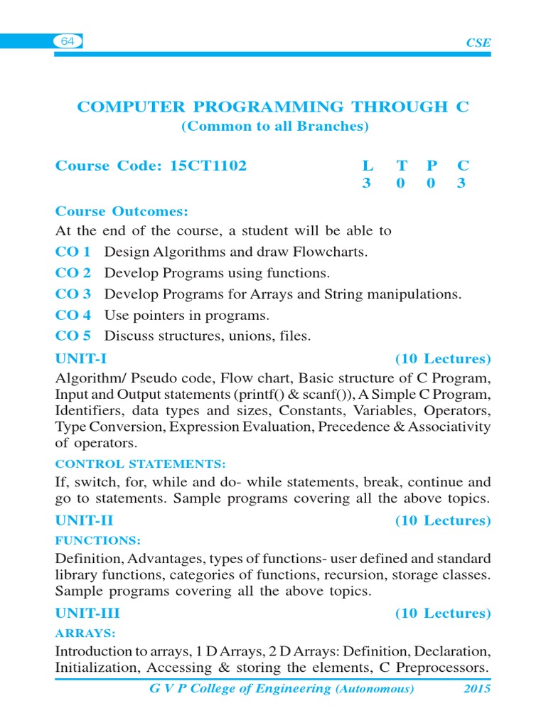 Computer Programming Through C | PDF | C (Programming Language ...