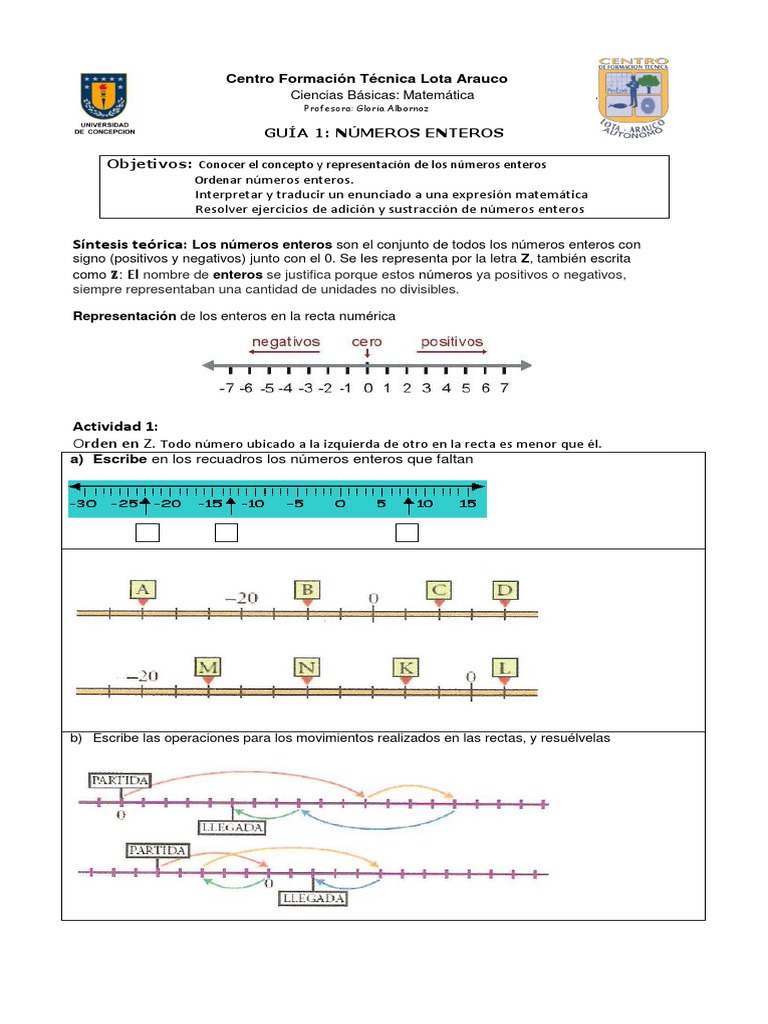 Guía Nº1 Números Enteros | PDF | Entero | Sustracción