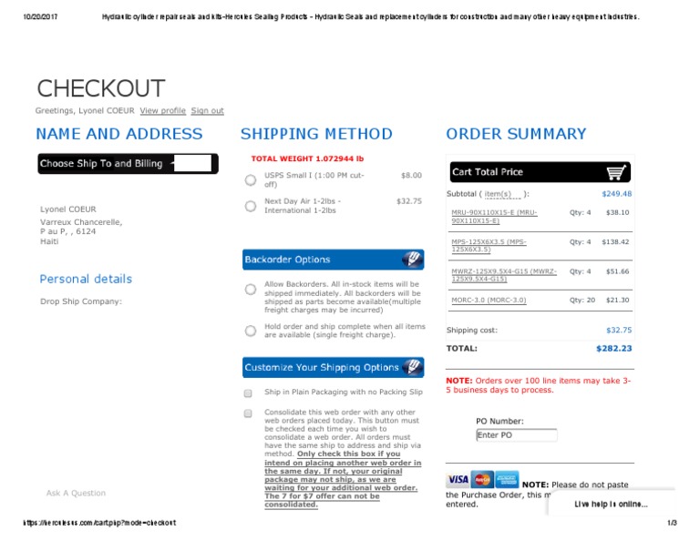 Checkout: Name and Address Shipping Method Order Summary | PDF ...