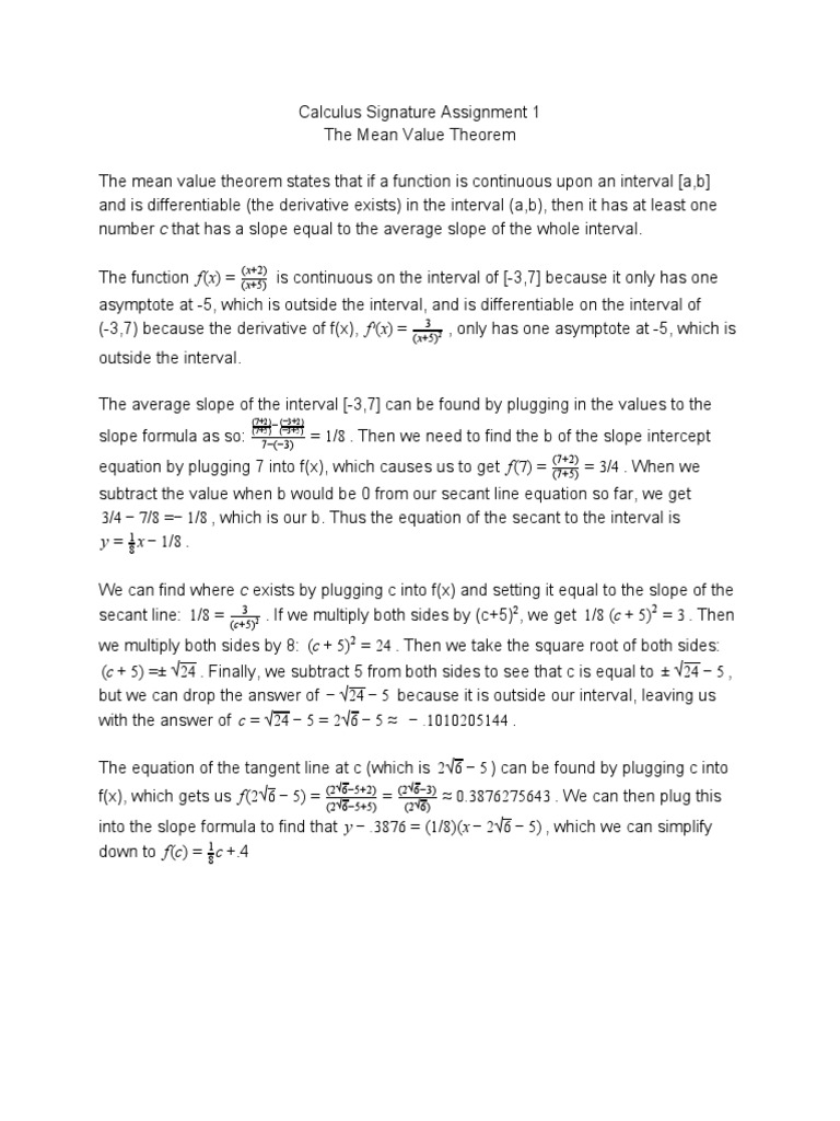 Mean Value Theorem Explained | PDF | Slope | Derivative