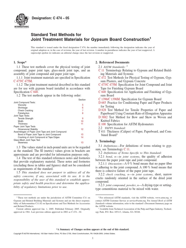 ASTM C474 - Standard Test Methods For Joint Treatment Materials For ...