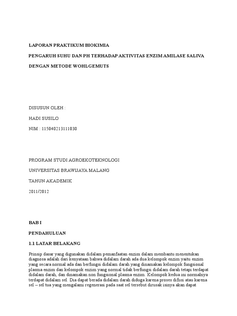 Laporan Praktikum Biokimia (Enzim Amilase) | PDF