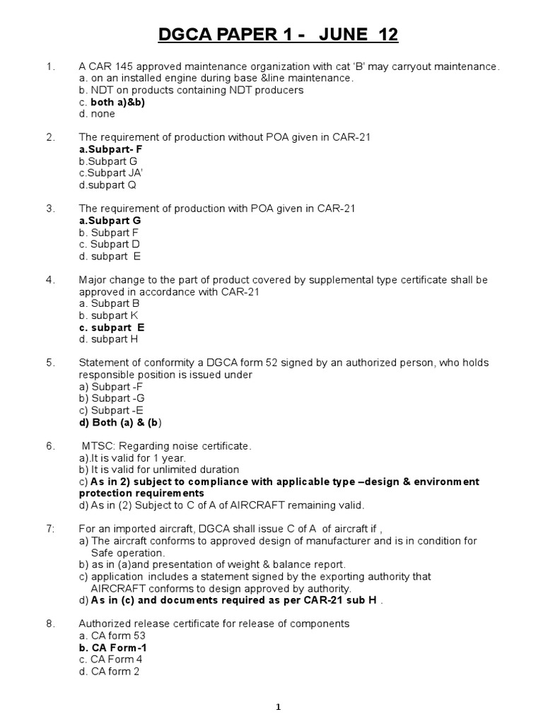 Dgca Paper 1 - June 12: a.Subpart-F | PDF | Aircraft | Nondestructive ...