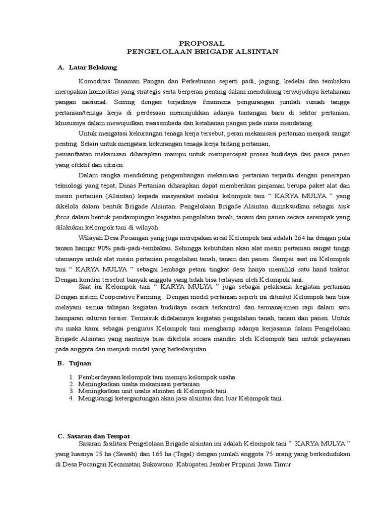 Proposal Brigade Alsintan | PDF