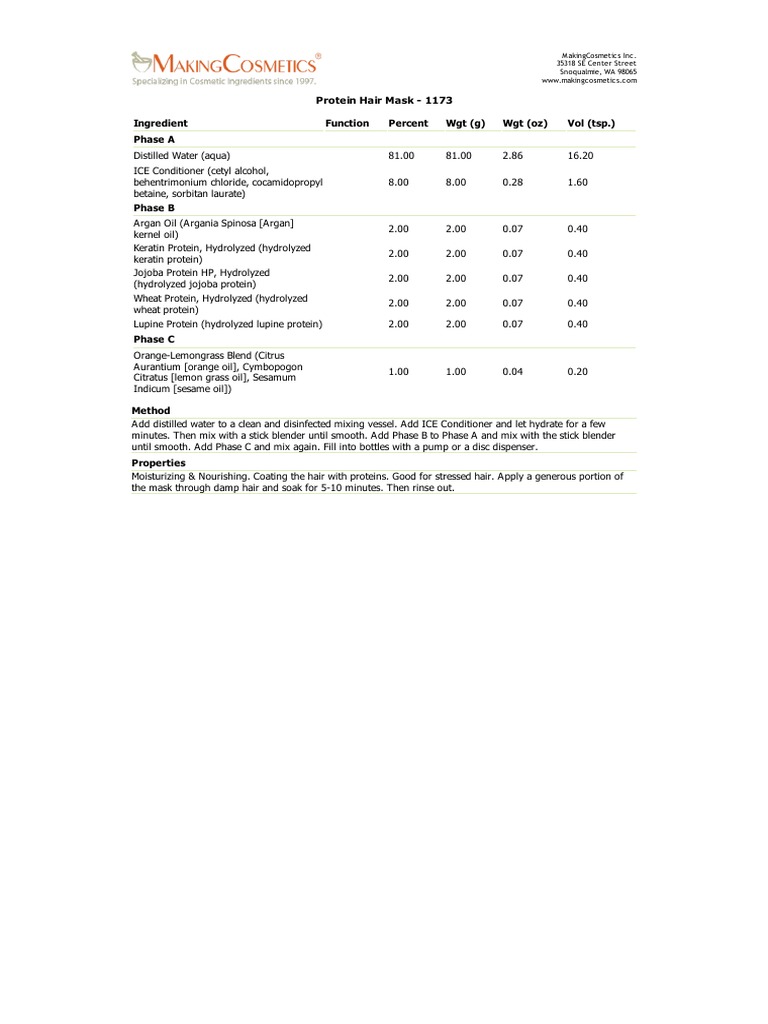 Protein Hair Mask Formulation Guide | PDF