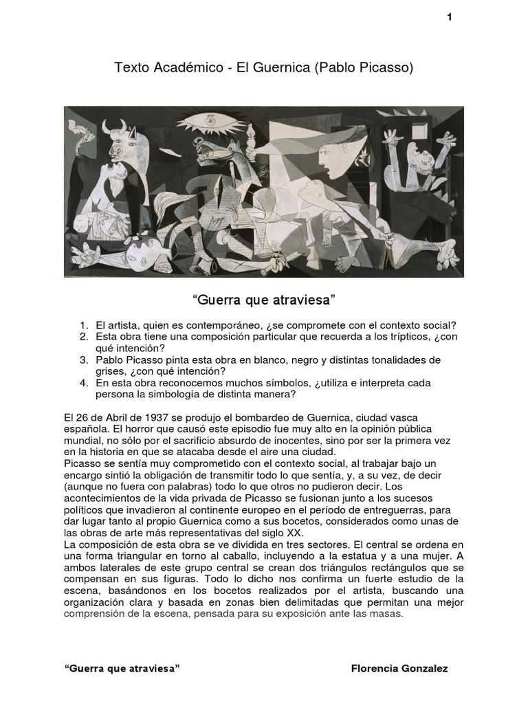 Texto Académico - El Guernica (Pablo Picasso) | PDF | Pablo Picasso ...
