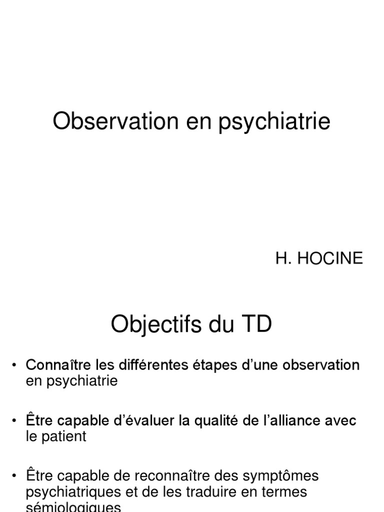 Observation en Psychiatrie | PDF | Manuel diagnostique et statistique ...