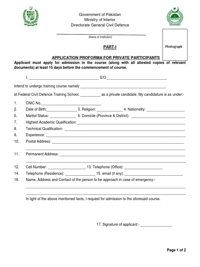 Part-I Application Proforma For Private Participants | PDF | Virtue ...