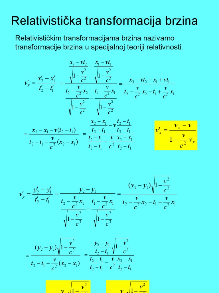 39 Relativisticka Transformacija Brzina | PDF