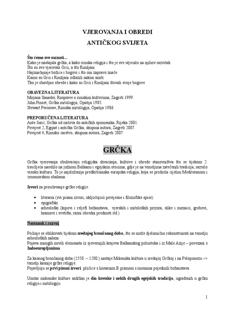 SKRIPTA Vjerovanja I Obredi Antičkog Svijeta | PDF
