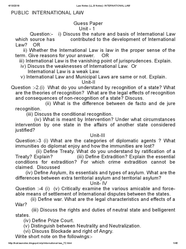 Law Notes (LL.B Notes) - International Law | PDF | International Law ...