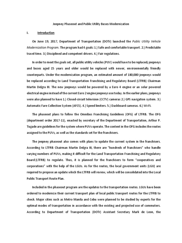 Jeepney Modernization and Phaseout Plan | PDF | Public Transport ...