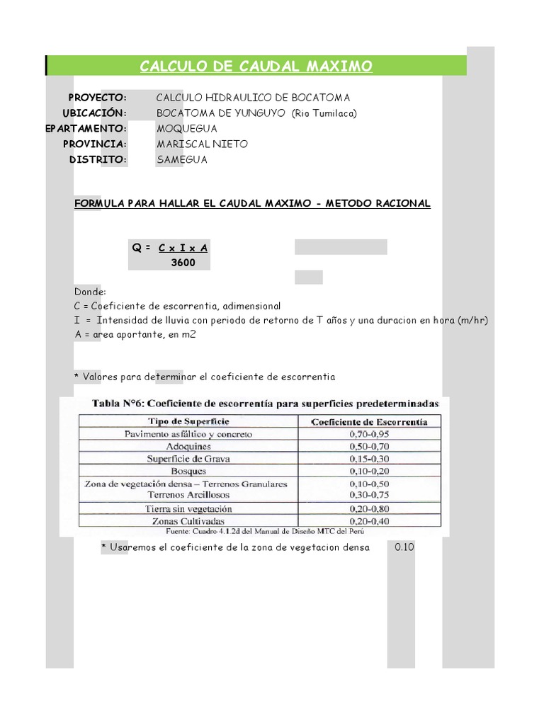 Calculo de Caudal Maximo | PDF