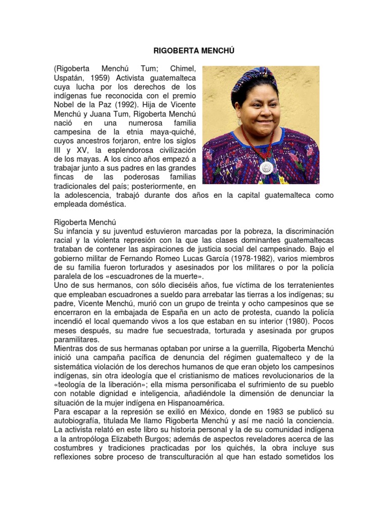 Biografía de Rigoberta Menchú | PDF | Agitación | Política (general)