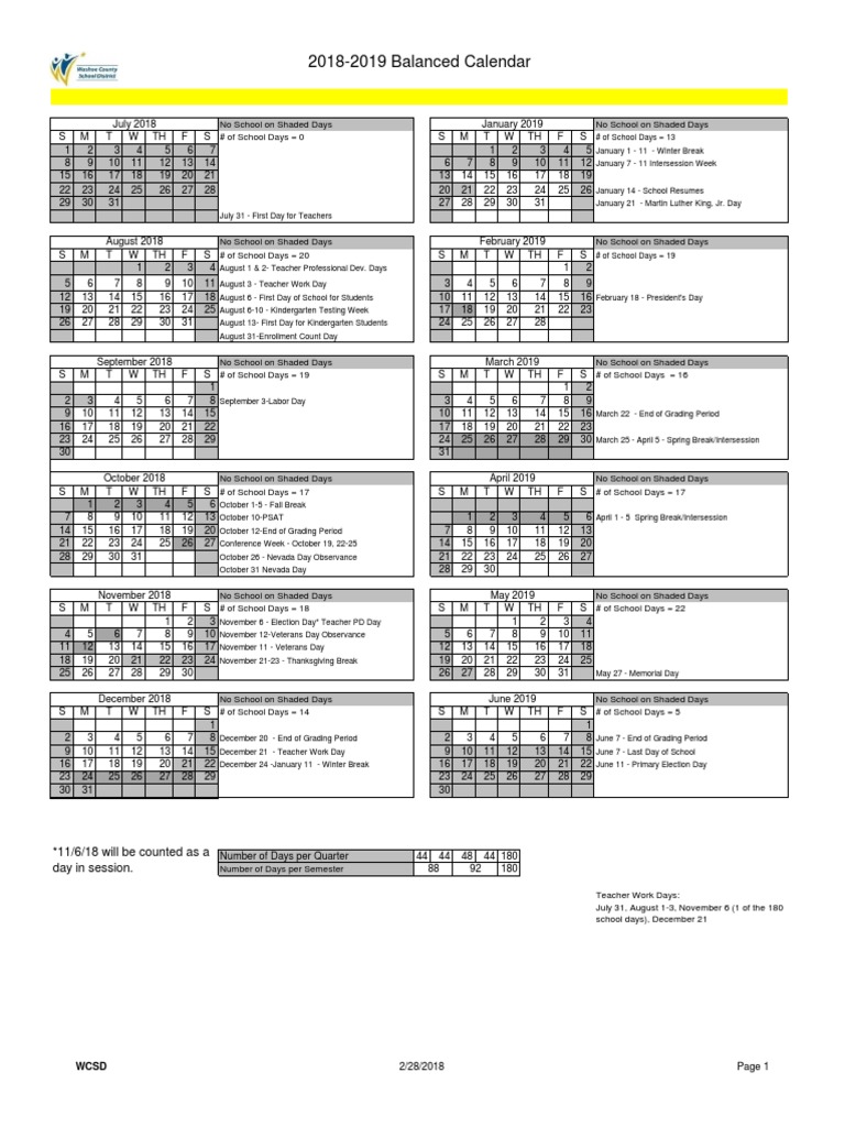Board Approved Balanced Calendar For The 2018-2019 School Year | PDF ...