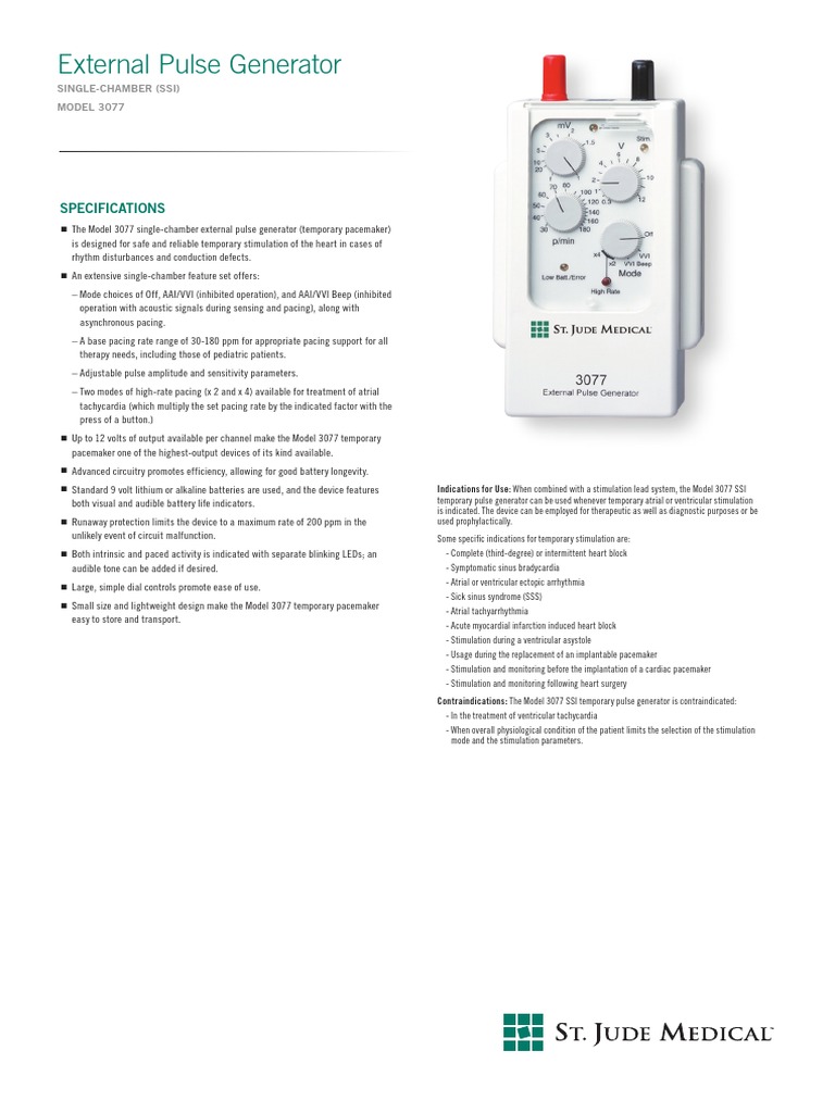 Marcapasos Cardiaco Externo ST Jude Medical 3077 Specs | PDF ...