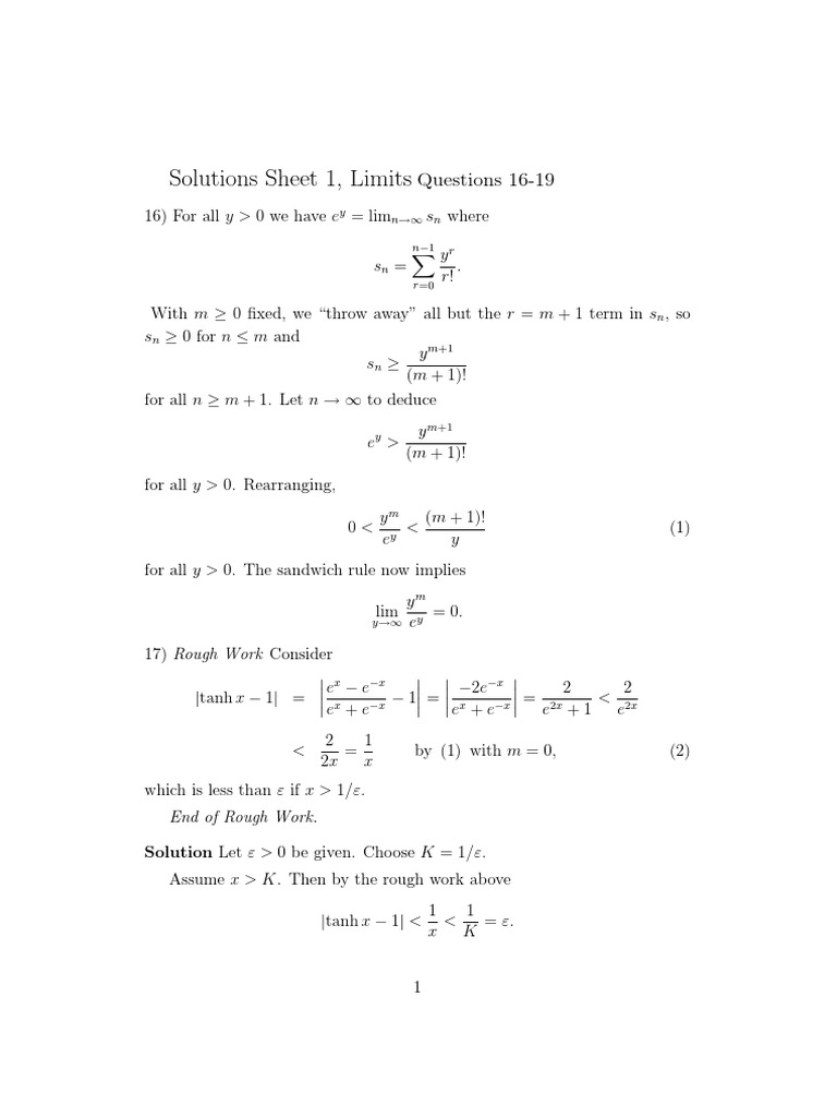 Solutions Sheet 1, Limits: Questions 16-19 | PDF | Series (Mathematics ...