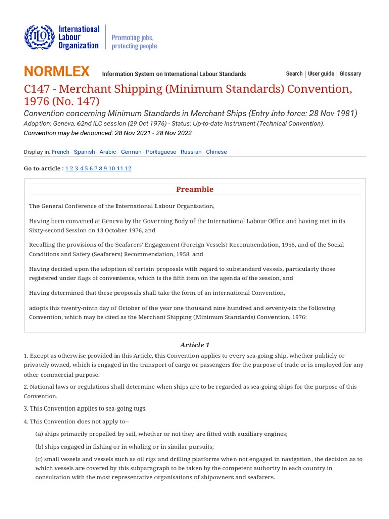 Convention C147 - Merchant Shipping (Minimum Standards) Convention ...