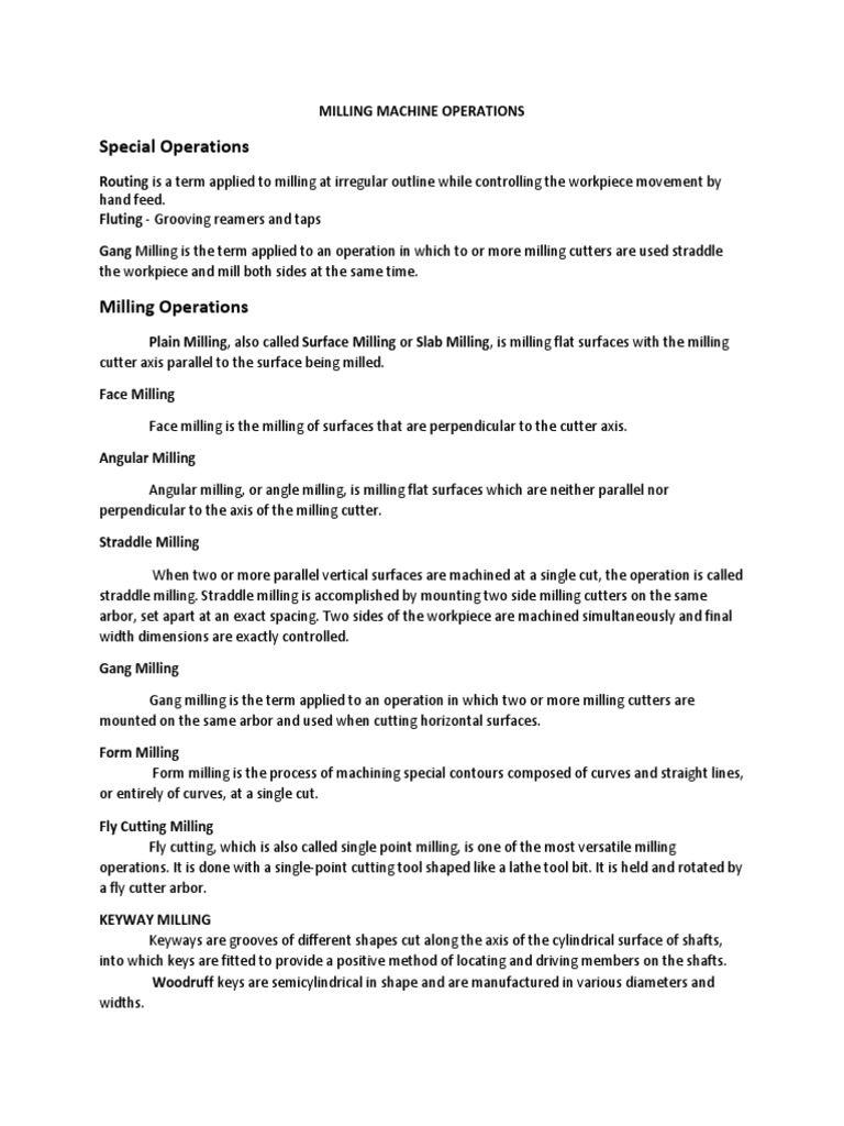 Milling Machine Operations Overview | PDF