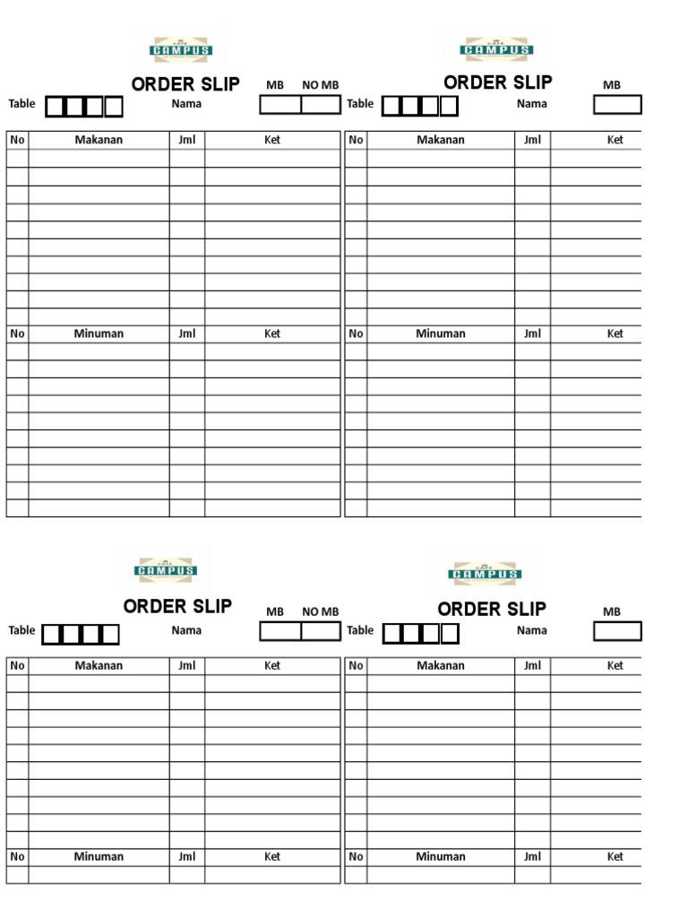 Restaurant Order Slip Template | PDF