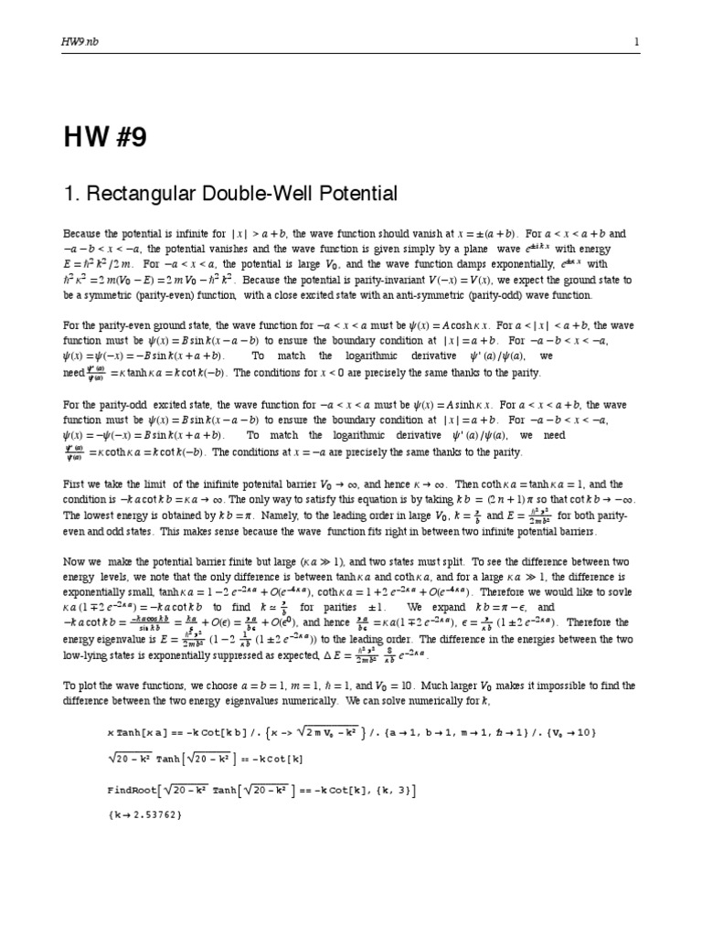 Rectangular Double-Well Potential: HW9.nb | PDF | Determinant ...