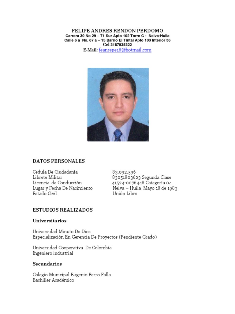 Hoja de Vida Felipe Rendon Bta | PDF | Business | Science